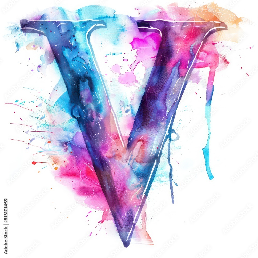 V letter watercolor painting on a white background Stock Illustration ...