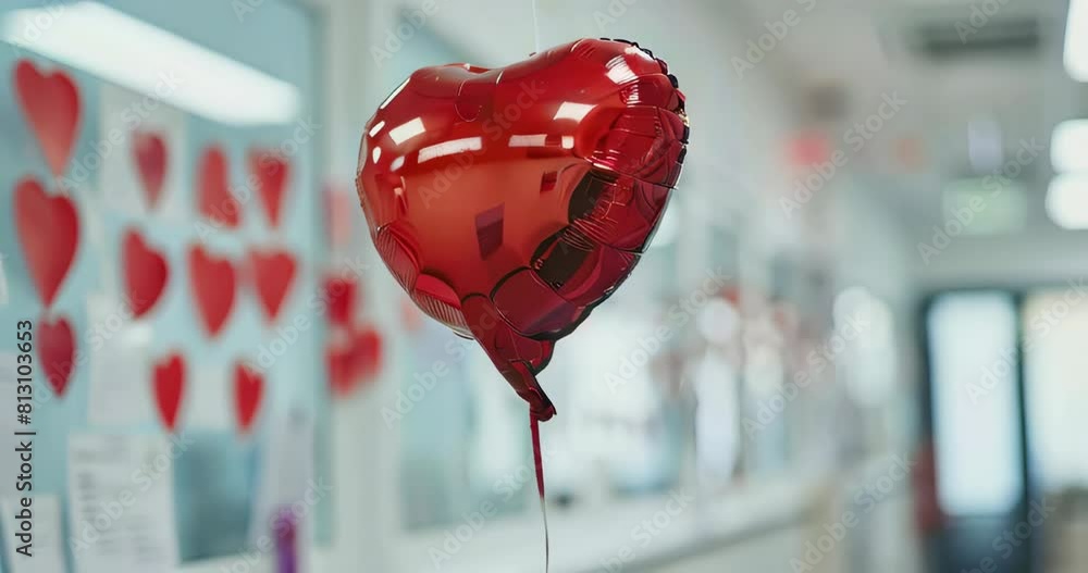 Red heart balloon in donor center surrounded by walls featuring ...