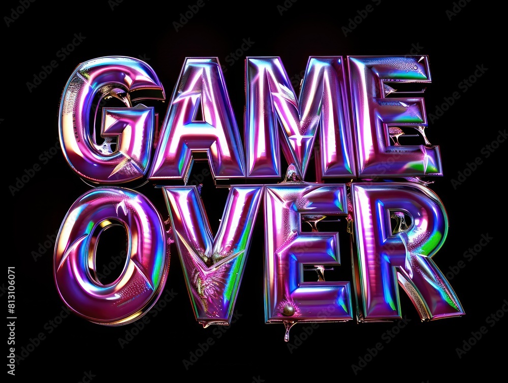 game over, 3d logo chrome texture, black background Stock Illustration ...