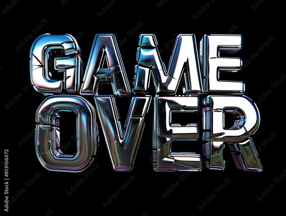 game over, 3d logo chrome texture, black background Stock Illustration ...