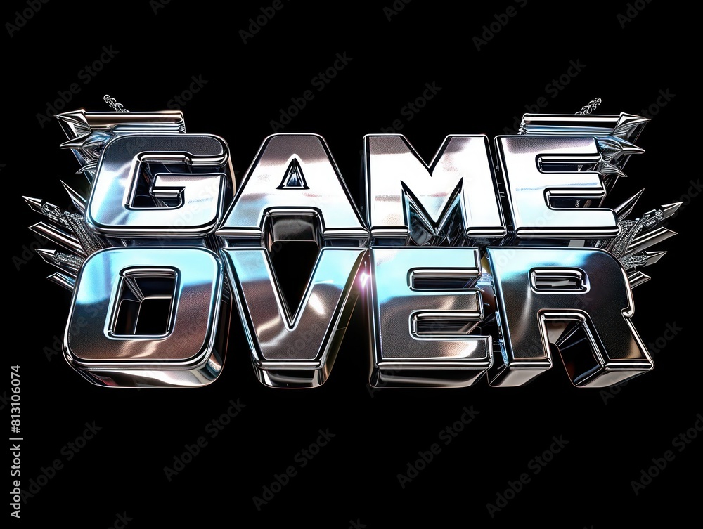 game over, 3d logo chrome texture, black background Stock Illustration ...