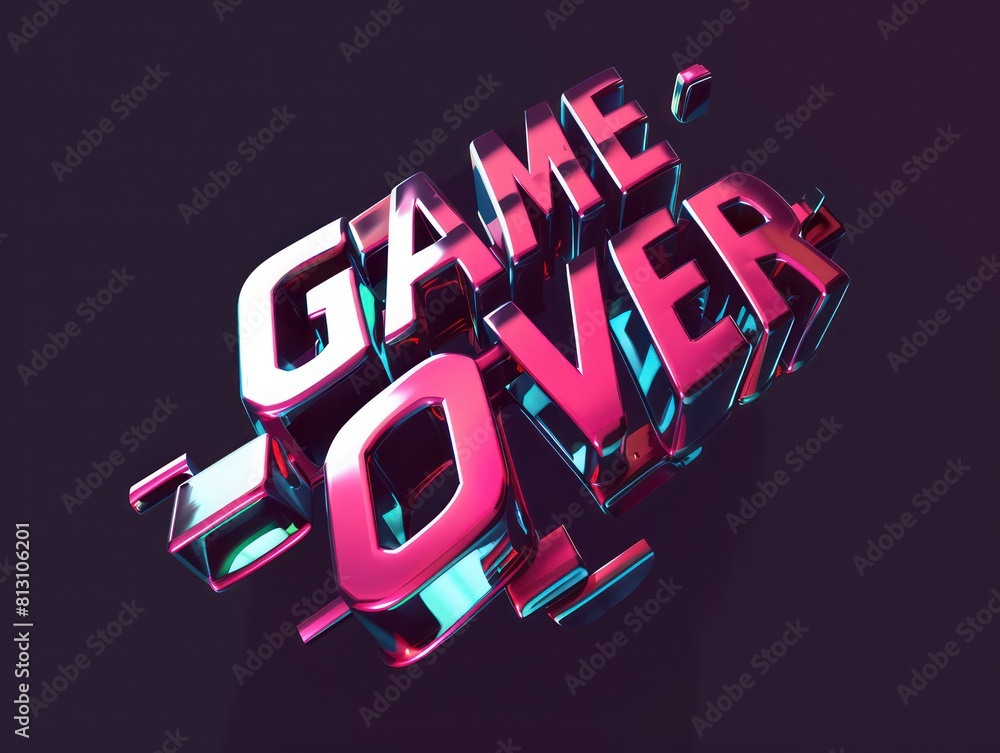 game over, 3d logo chrome texture, black background Stock Illustration ...