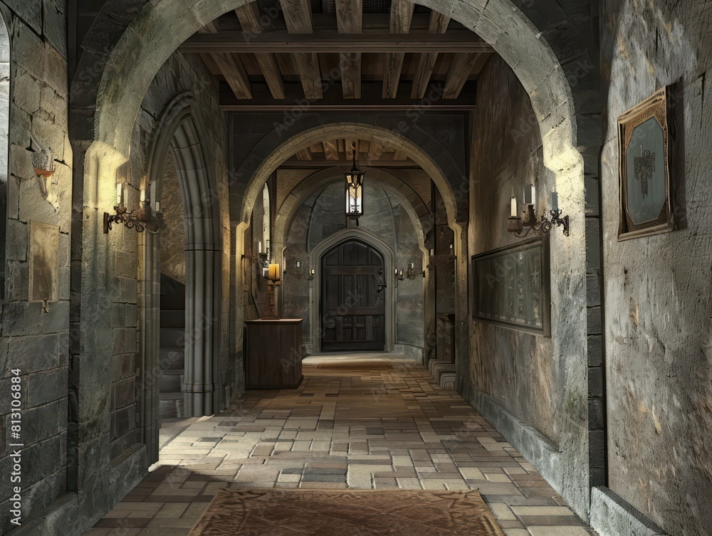entrance hall inside a medieval castle Stock Photo | Adobe Stock