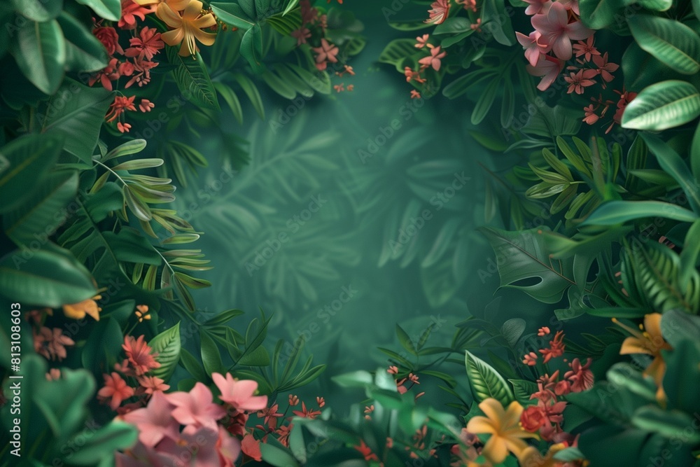 Floral frame animation with text placeholder or copy space. Botanical ...