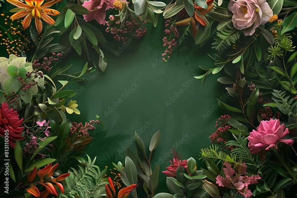 Floral frame animation with text placeholder or copy space. Botanical ...