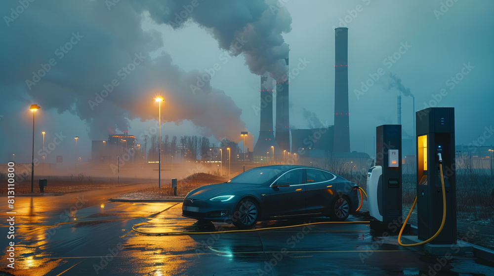 Conceptual image of an electrical vehicle being charged by electric ...