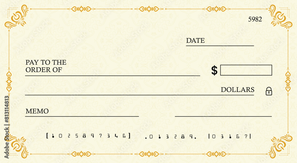 Blank bank check, checkbook cheque template or money payment paper ...