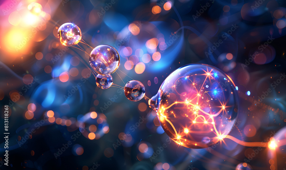 3D Molecule background with connected spherical particles, atoms ...