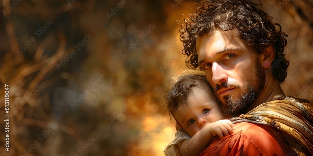 Saint Christopher carrying the infant Jesus Christ. Concept Religious ...