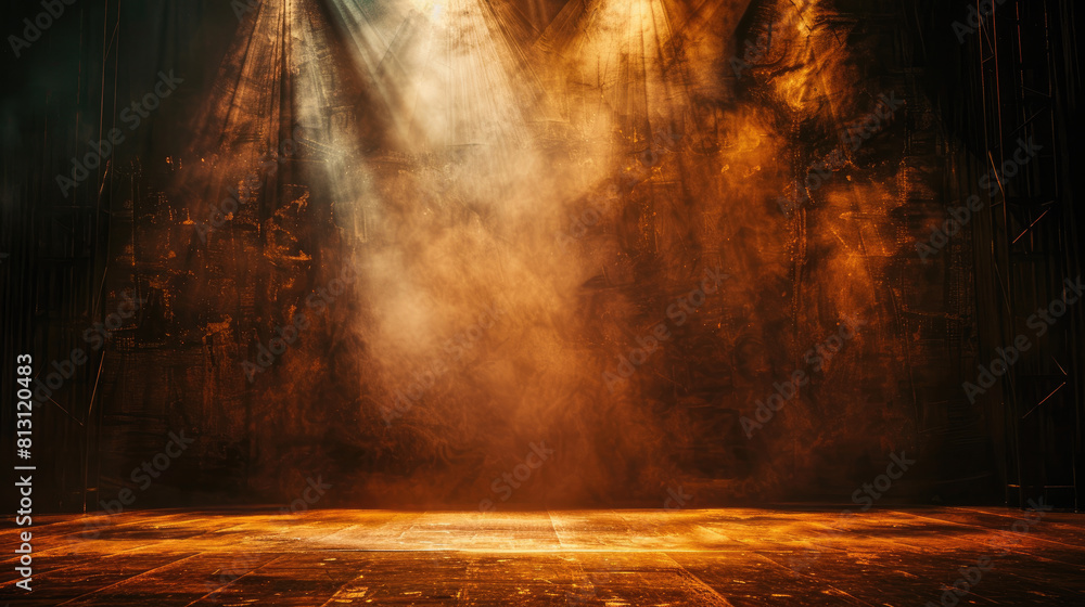 Empty concert stage with illuminated spotlights and smoke. Stage ...