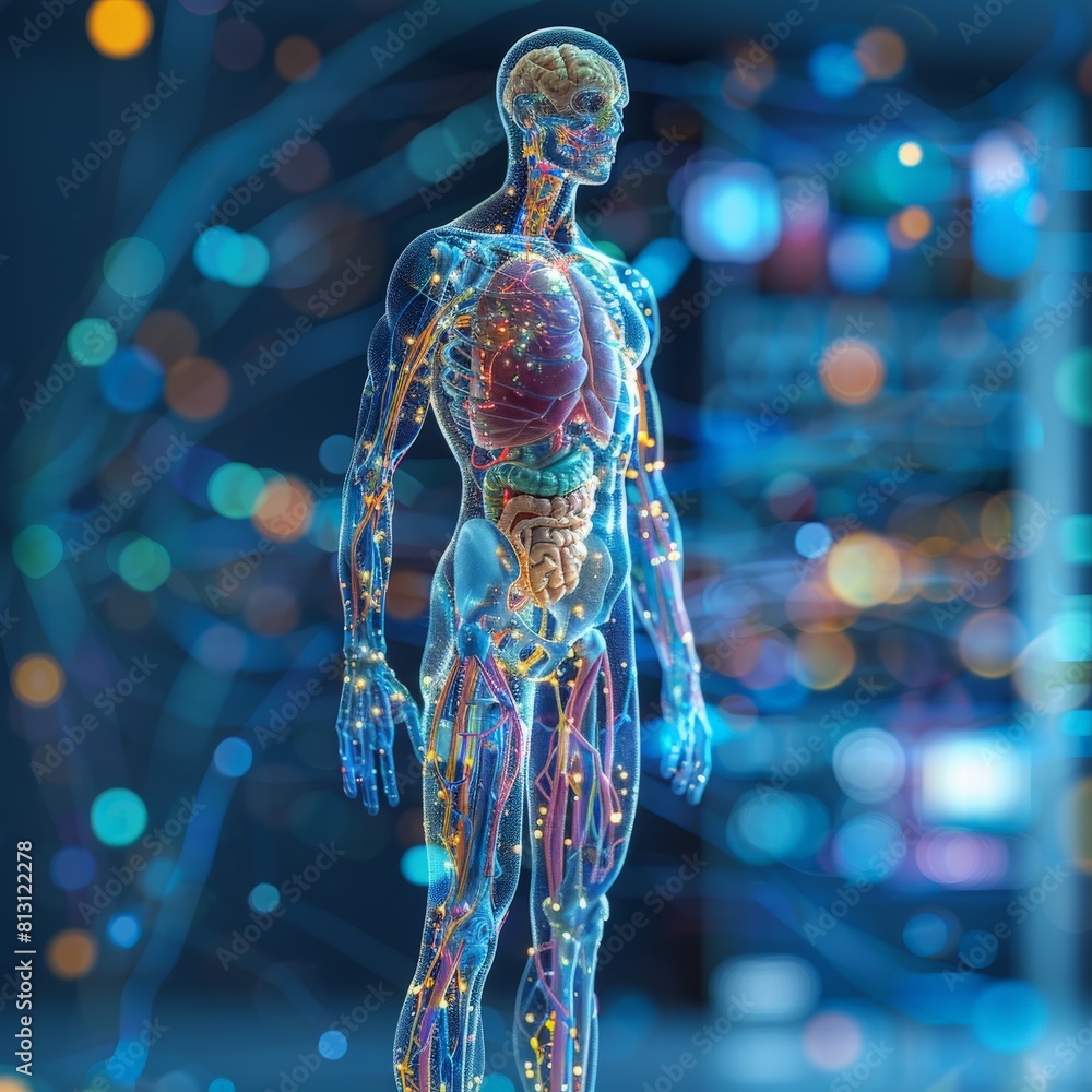 This digital artwork features a futuristic depiction of human anatomy ...