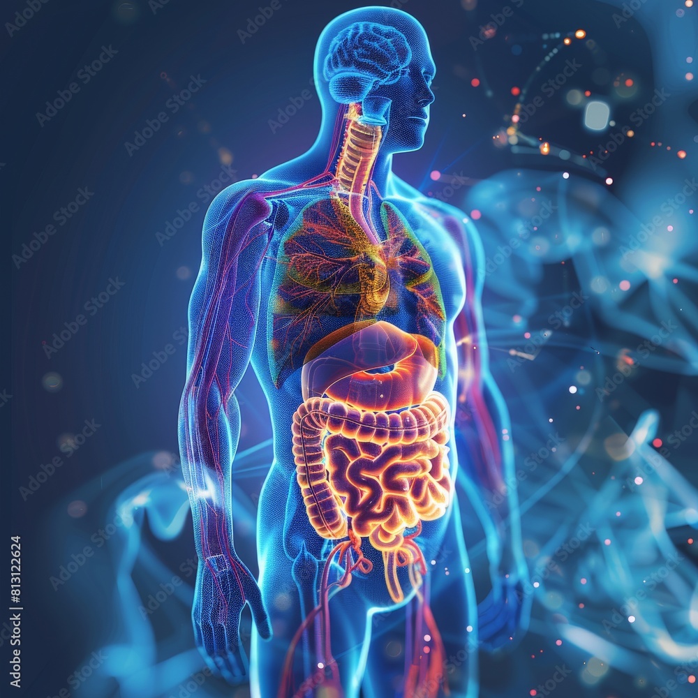 A digital illustration showcasing a detailed view of the human body's ...