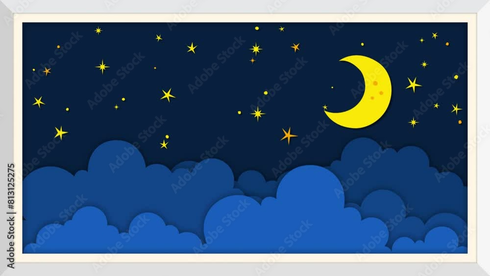 night sky with moon and stars 4k motion background, twinkle stars and ...