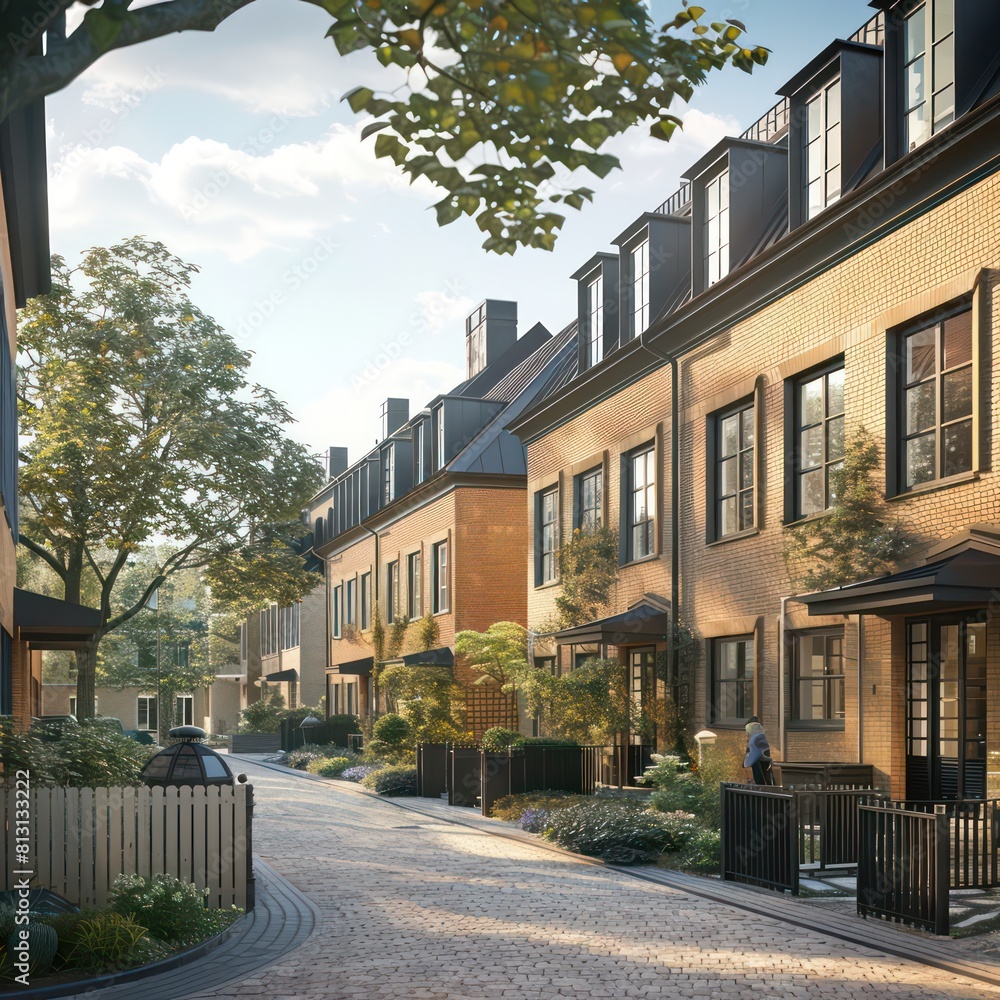 Foto de townhouse, architecture aligned in rows and embodying the ...