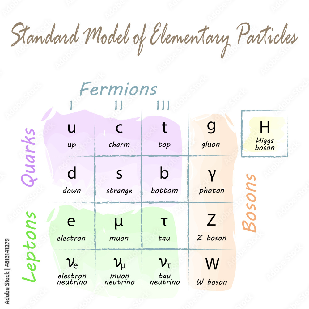 Table of the standard model of elementary particles on a white ...