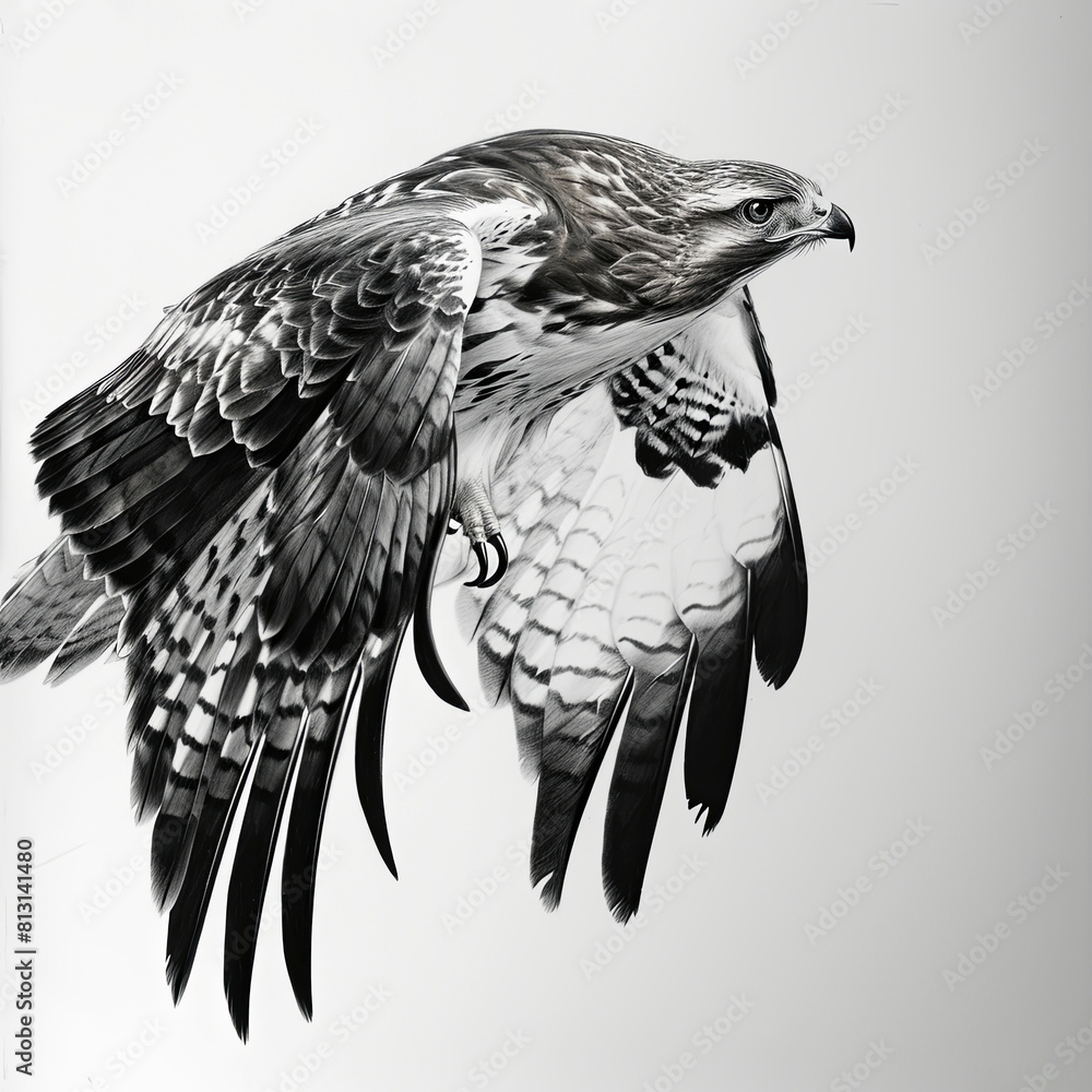 Common Buzzard Bird Pencil Sketch Hand Drawn Black and White Depiction ...