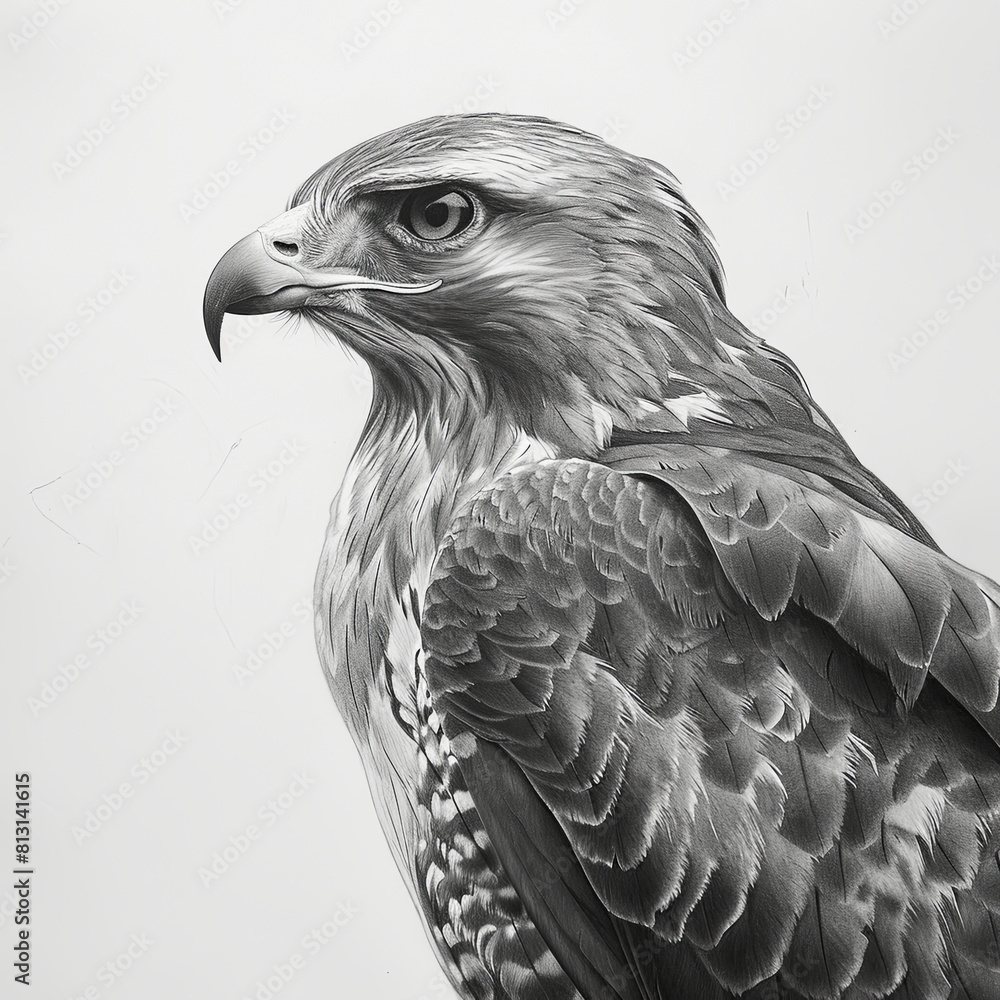 Common Buzzard Bird Pencil Sketch Hand Drawn Black and White Depiction ...