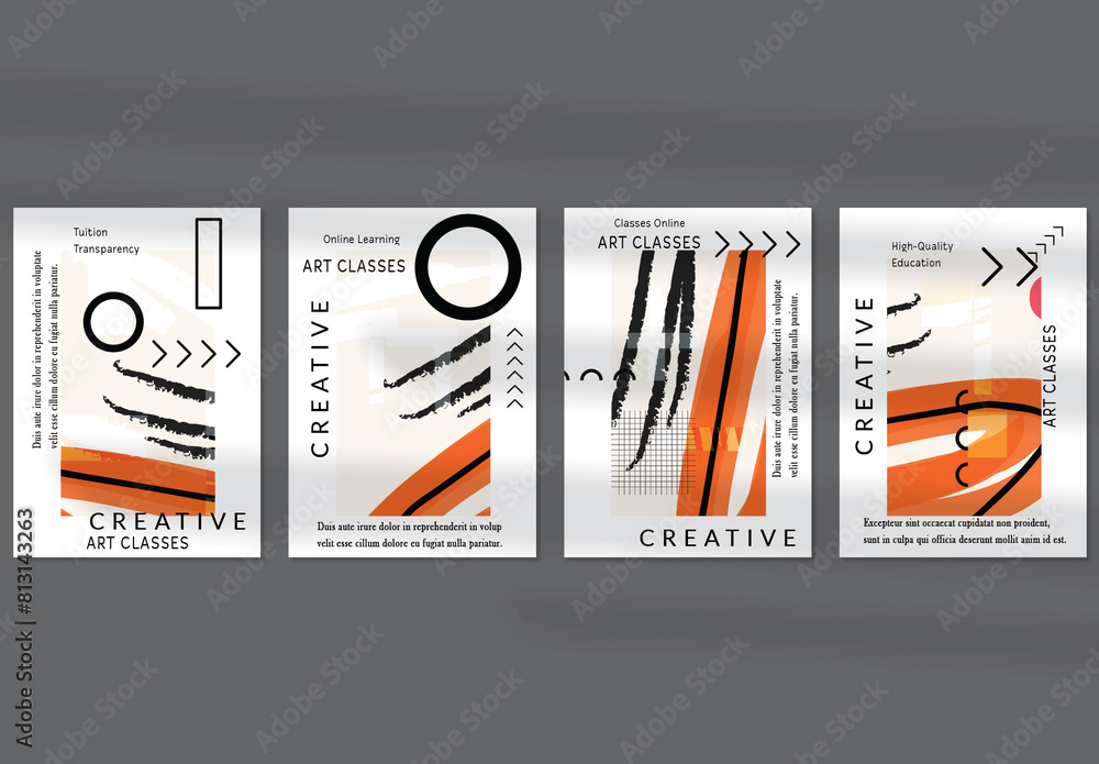 Flyer Layout with Black Geometric Shapes and Abstract Bright Rectangle ...
