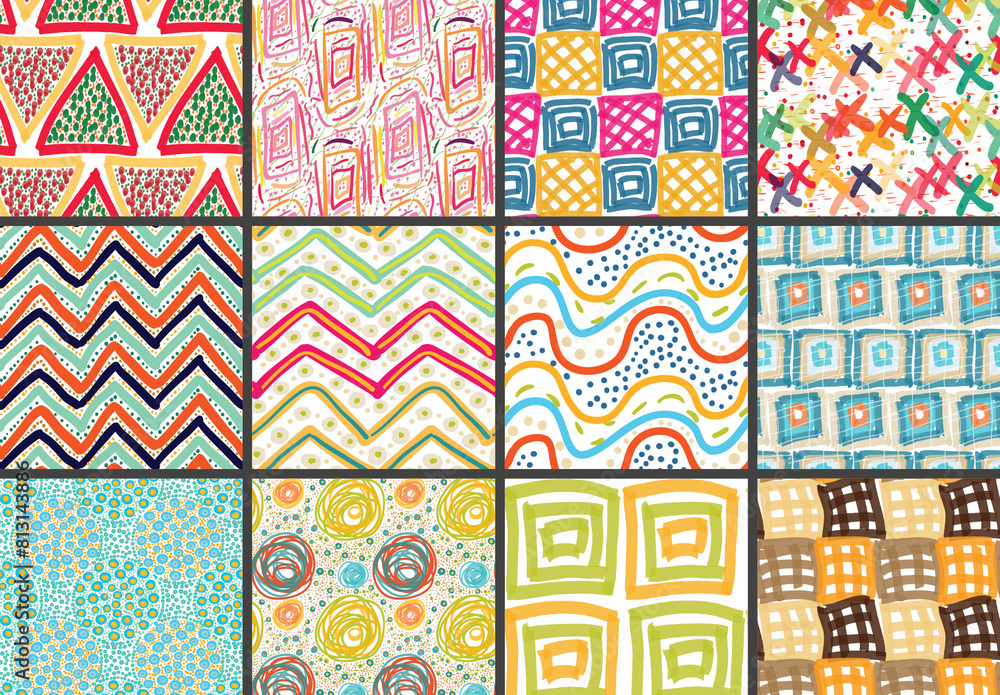 Seamless Pattern Set with Marker Brush Doodle and Strokes Stock ...