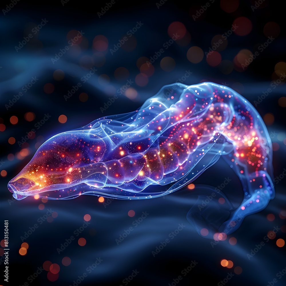 NeonHighlighted Insulin Production Areas in a D Pancreas Visualization ...