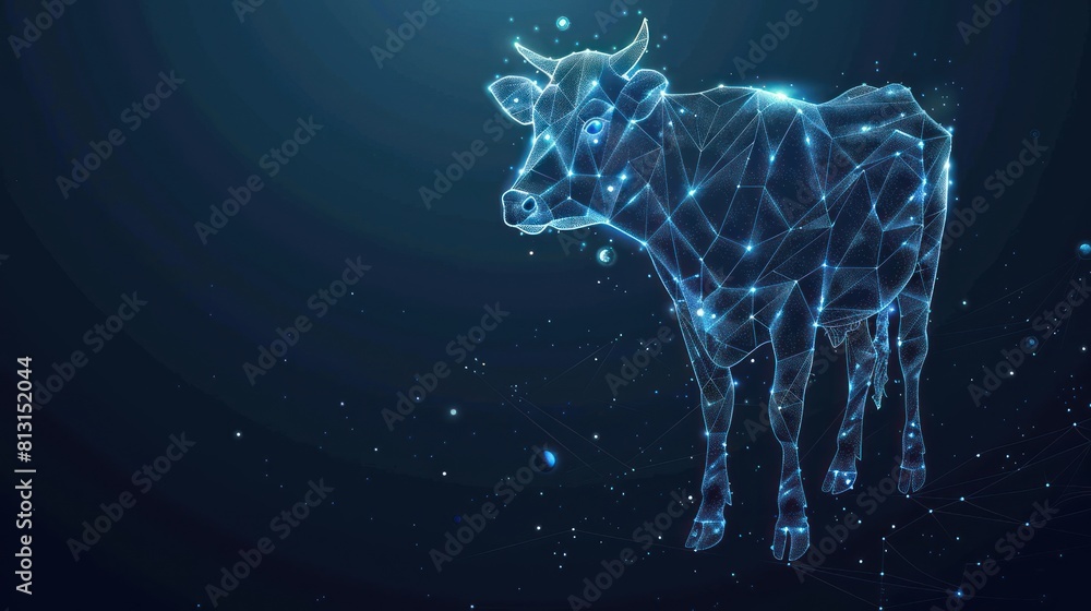 cow in the form of a starry sky or space, consisting of points, lines ...