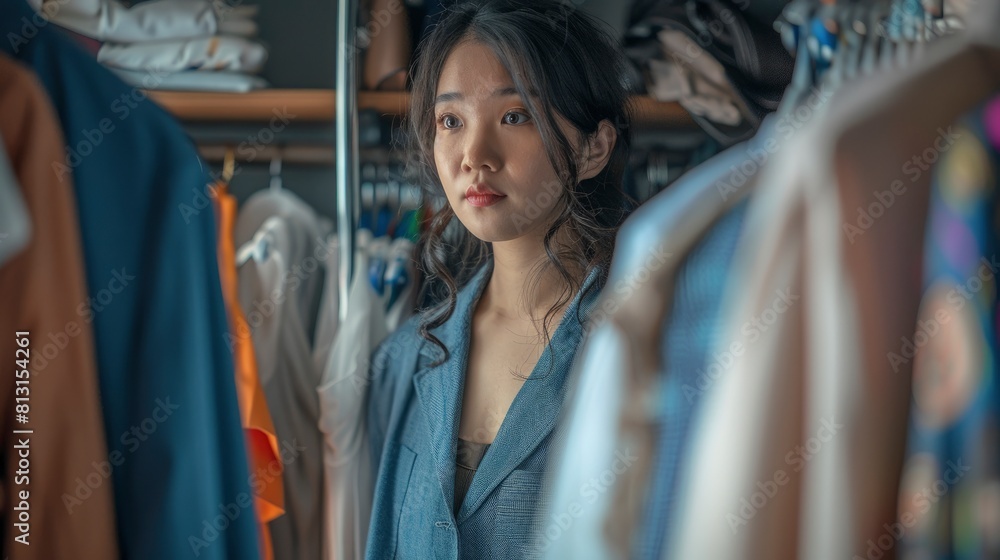 Witness The Fashion Dilemma Of A Young Asian Woman Choosing An Outfit ...