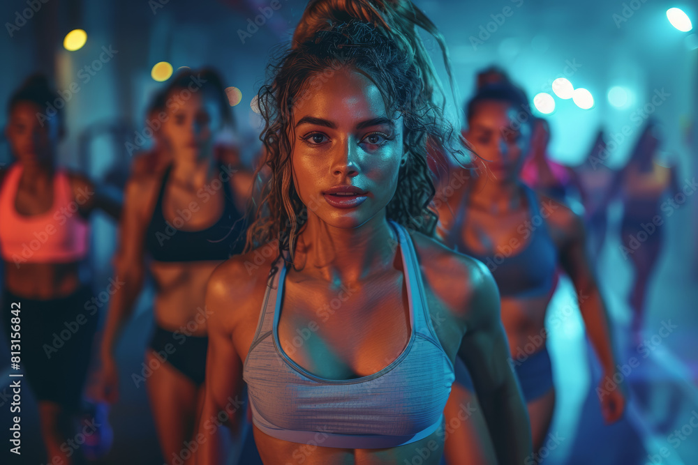 A group of individuals participating in a circuit training session ...