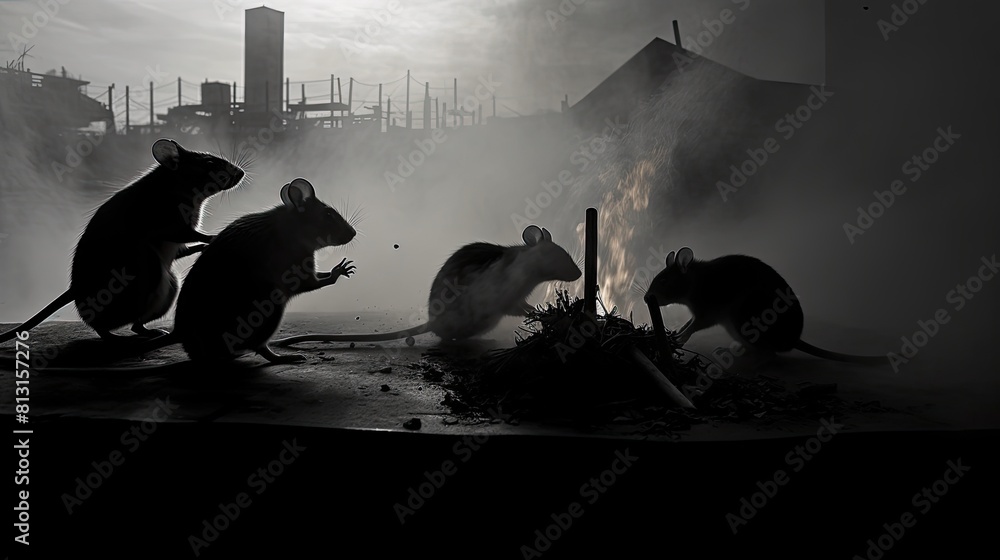 Rats standing on a surface, a wall or a platform o bfig city, facing ...