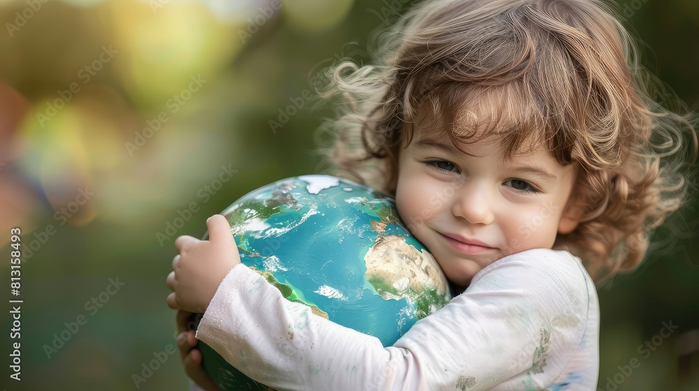 Inspiring Image of a Young Child Embracing a Model of Planet Earth ...