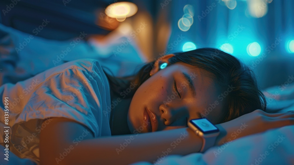 Explore The Technology Of Sleep Tracking As A Girl Monitors Her Rest ...