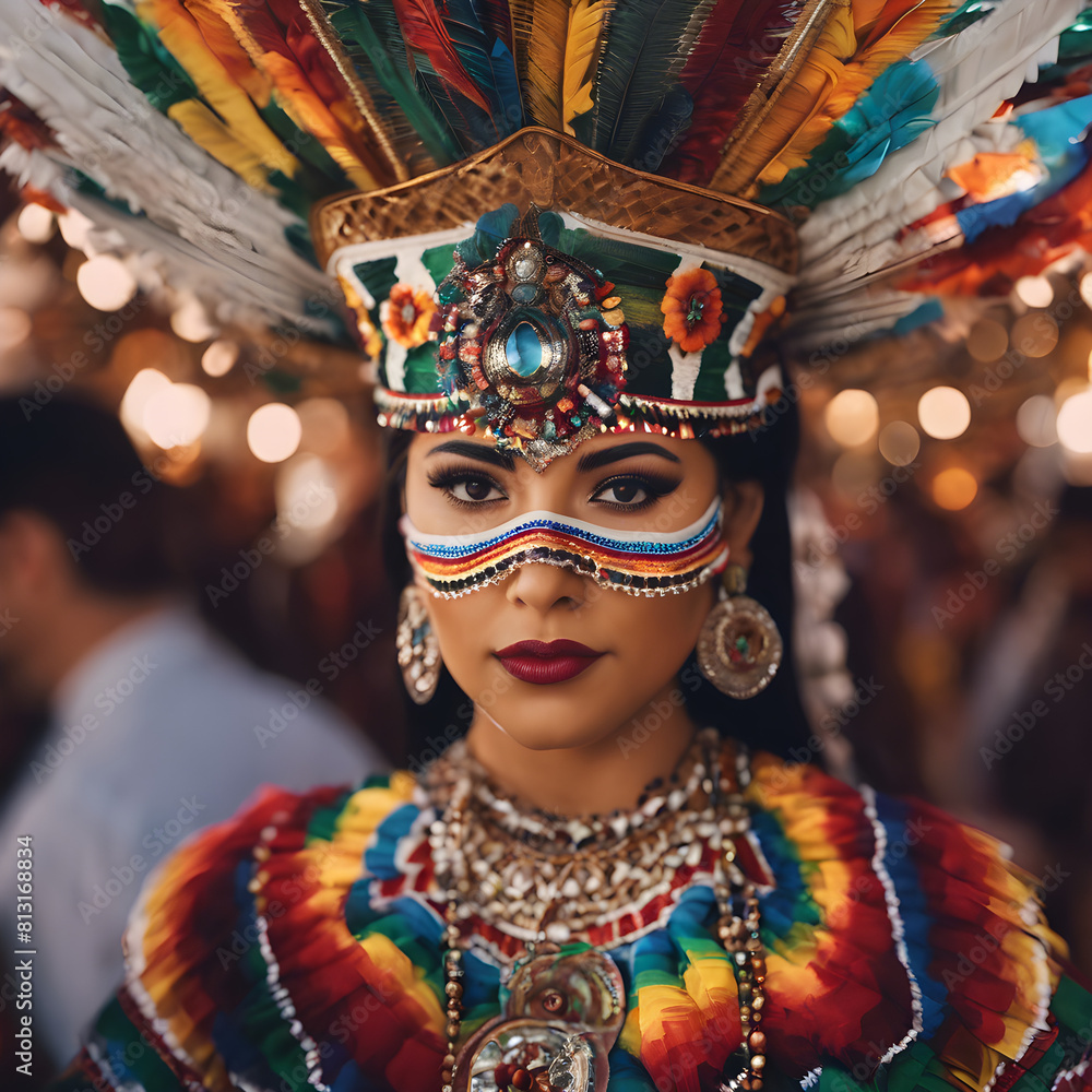 portrait of a woman in elaborate Native Mexican attire indigenous ...