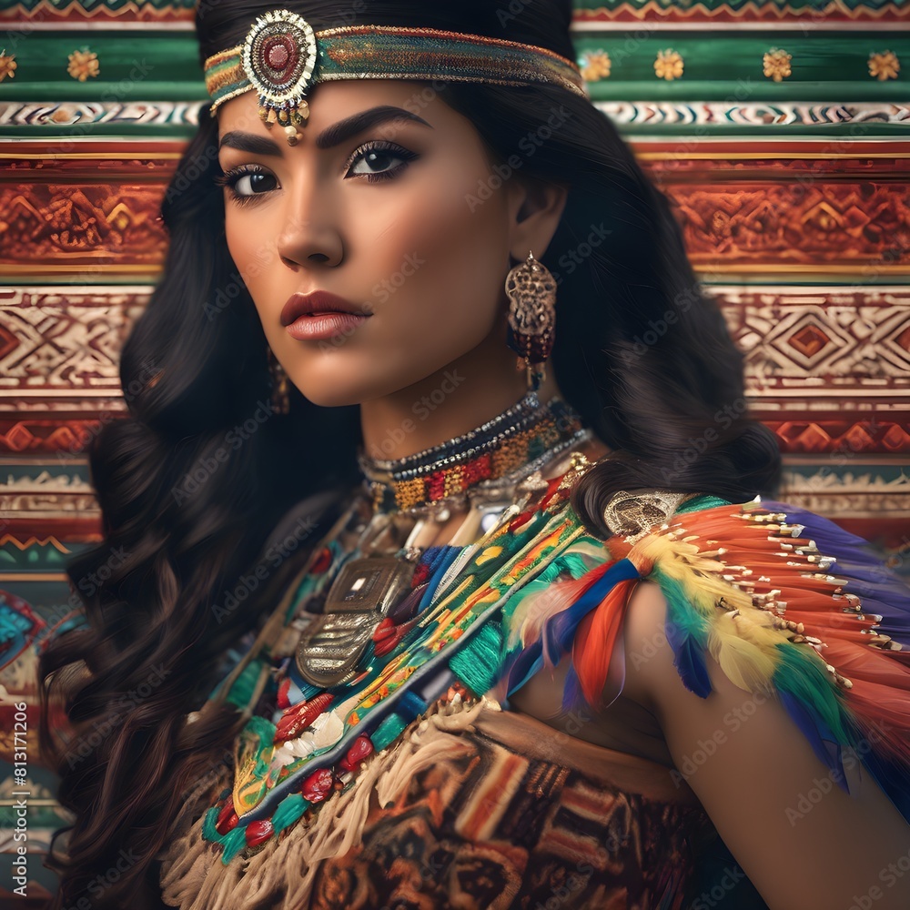 portrait of a woman in elaborate Native Mexican attire indigenous ...