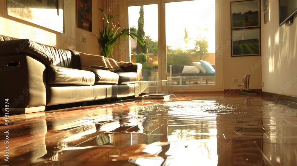 Witness The Aftermath Of A Spill As Water Pools On The Laminated Floor ...