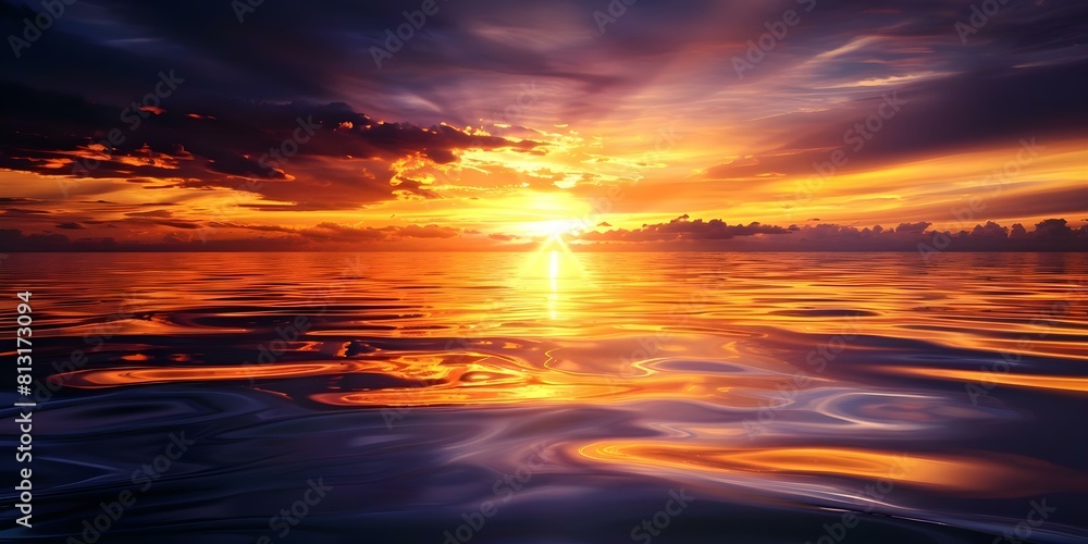 Highquality sunrise HDRI map with dark golden sky over calm water ...