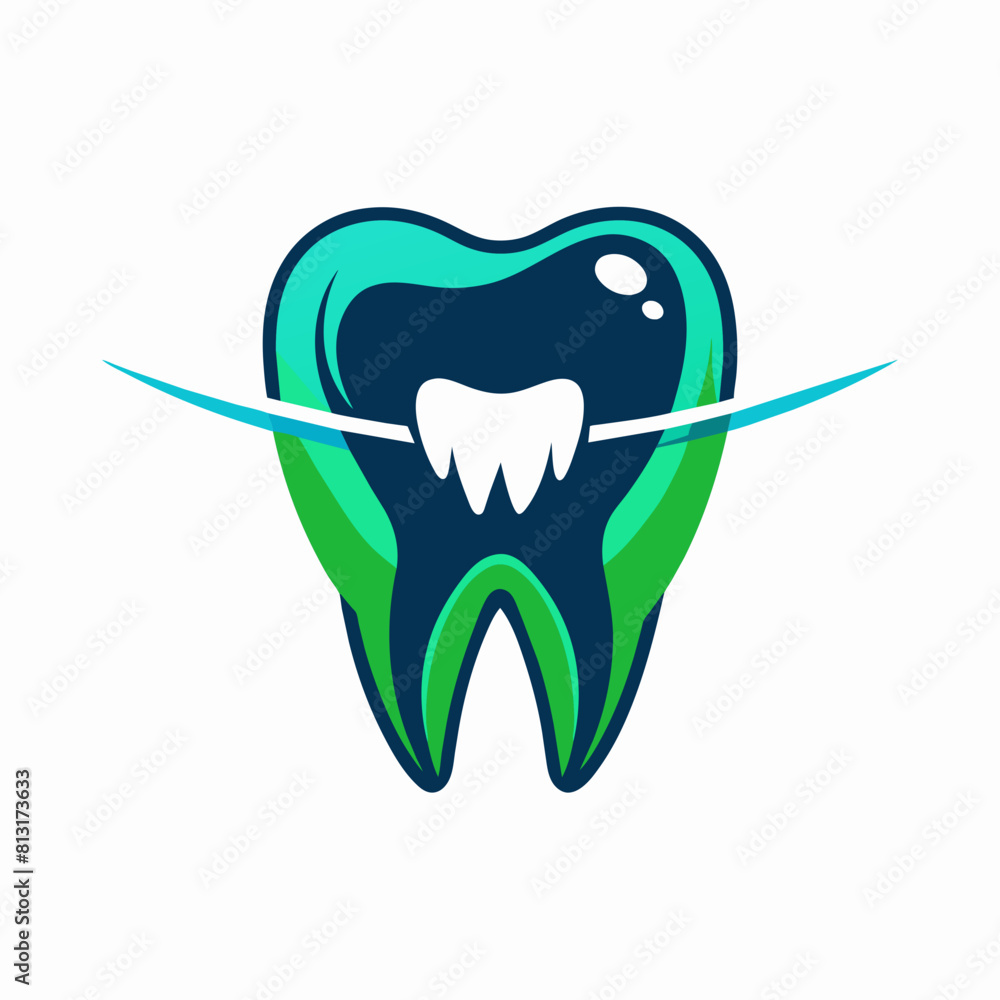 Create a high-resolution vector art illustration of a strong teeth dental logo concept placed ...