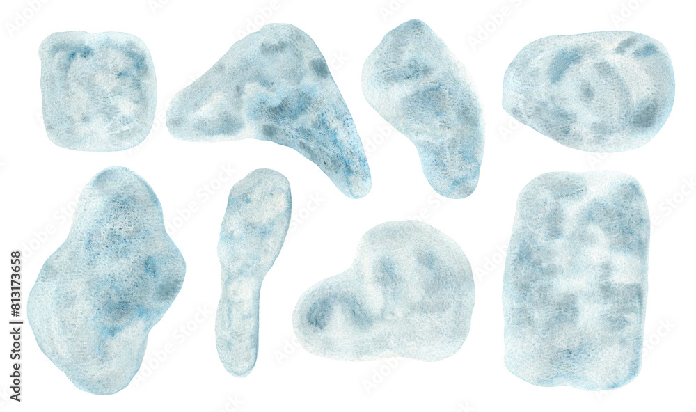 Set of artistic granulate textured light gray blue watercolor organic ...