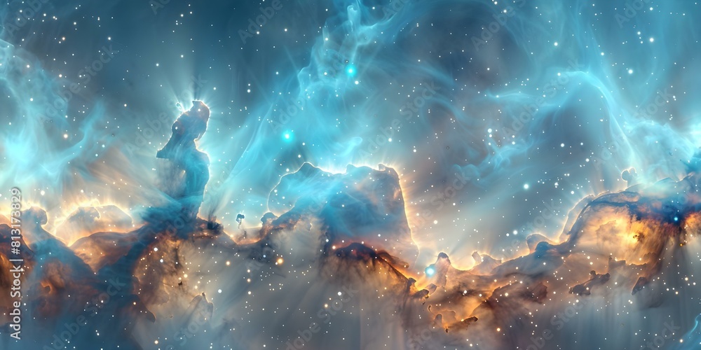 HDRI 360 space background with interstellar clouds stars and glowing ...