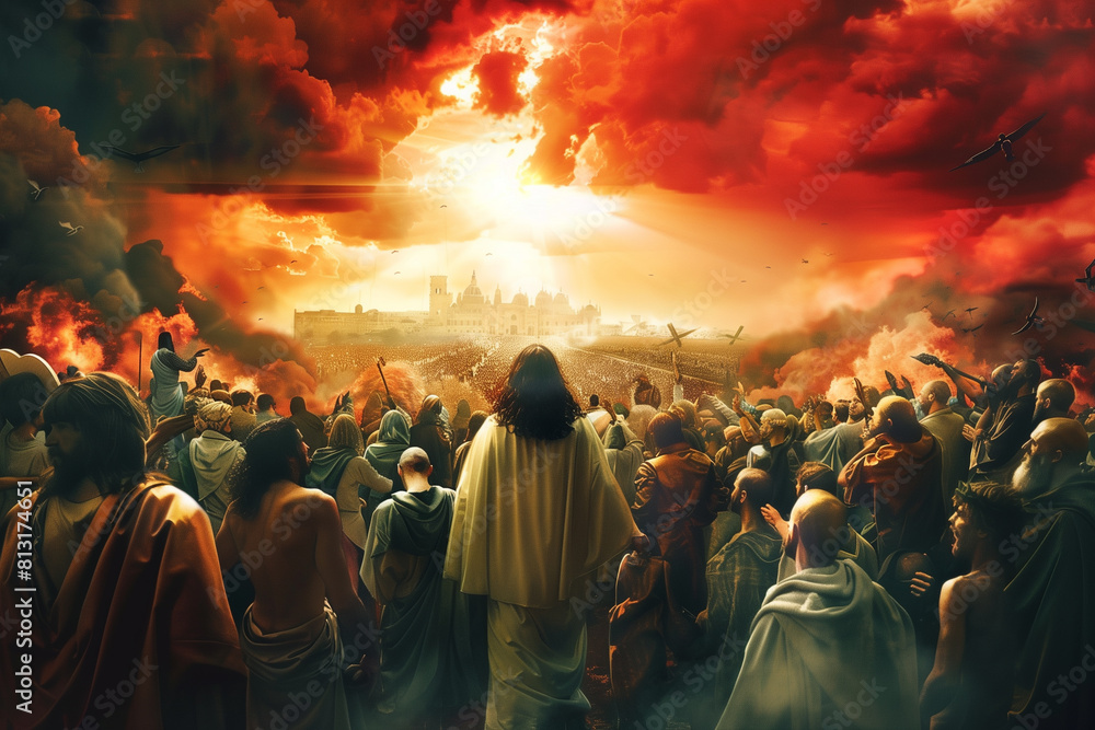 Vibrant Illustration of a Prophet Preaching to a Crowd on Holy Spirit ...