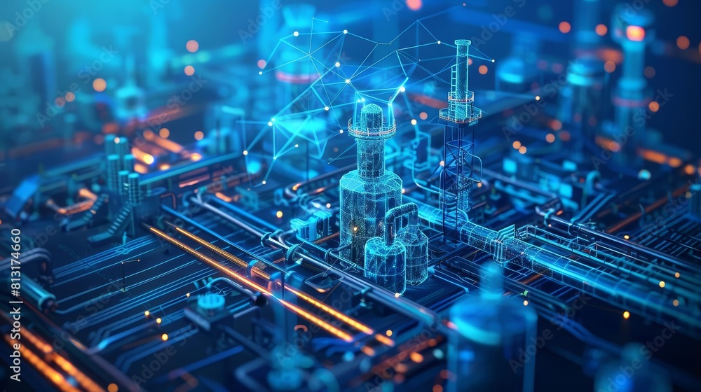 Industrial IoT setup featuring predictive maintenance in a low poly ...