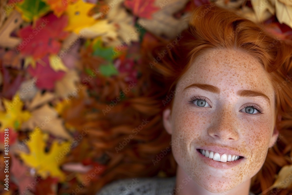 Banner featuring a young red-haired woman with freckles joyfully ...
