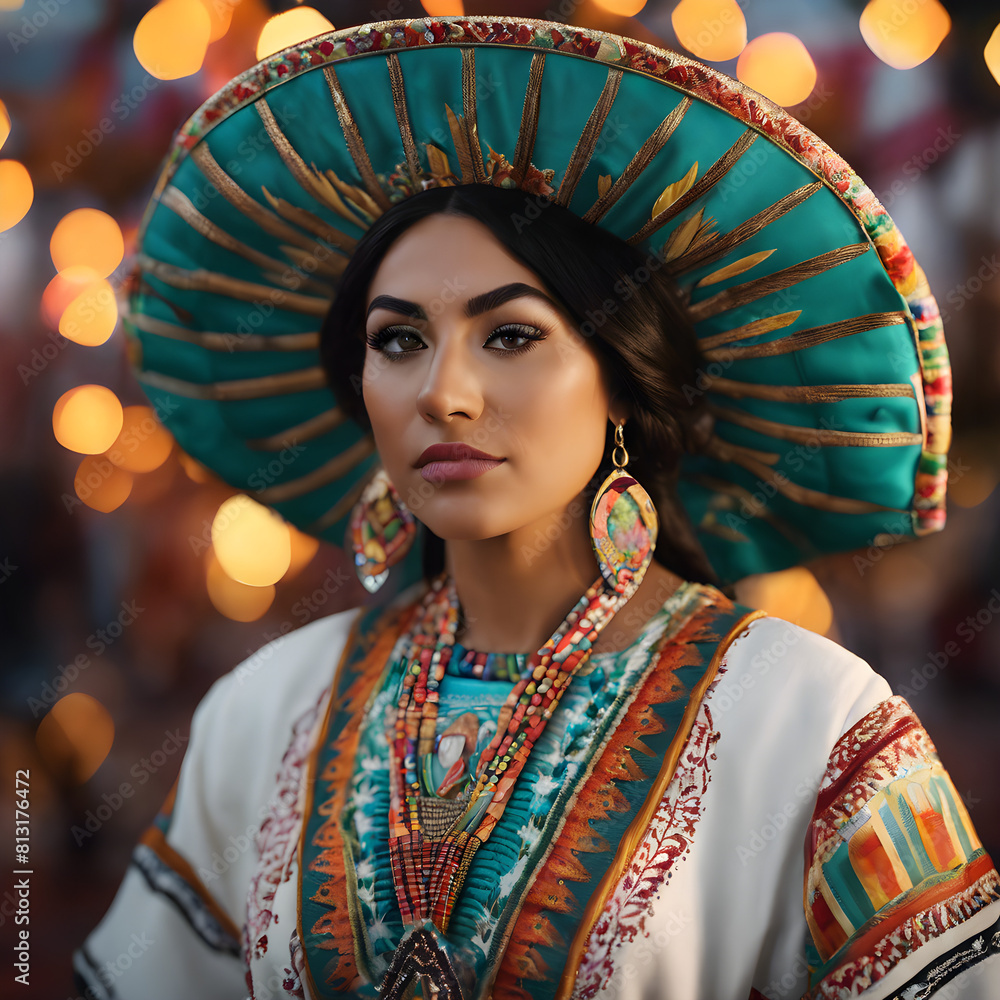 portrait of a woman in elaborate Native Mexican attire indigenous ...