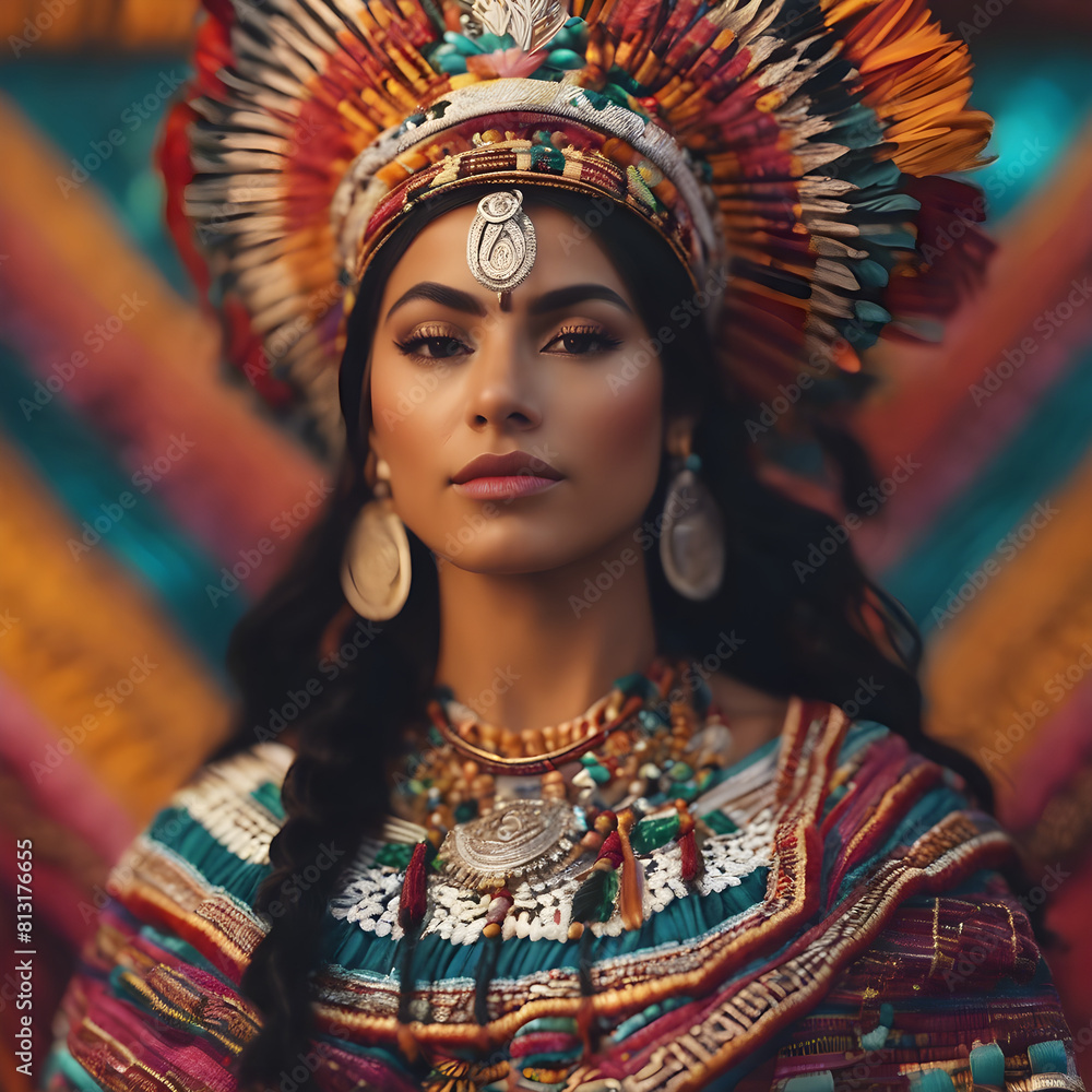 portrait of a woman in elaborate Native Mexican attire indigenous ...