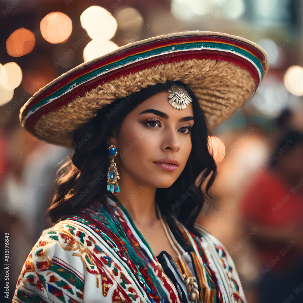 portrait of a woman in elaborate Native Mexican attire indigenous ...