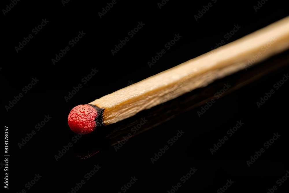 A matchstick with a red tip is shown on a black background. Concept of ...