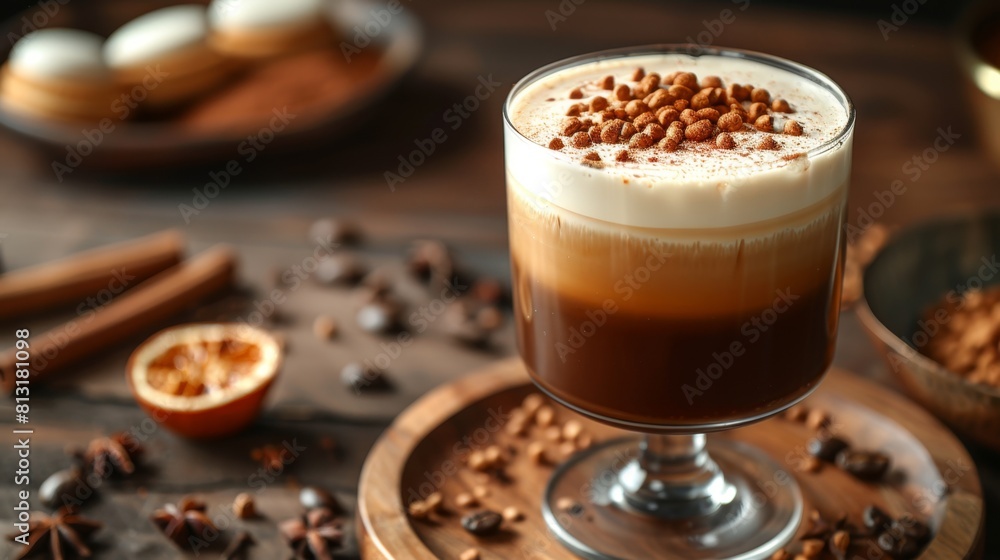 cocktail garnishing, tall glass filled with layers of irish coffee ...