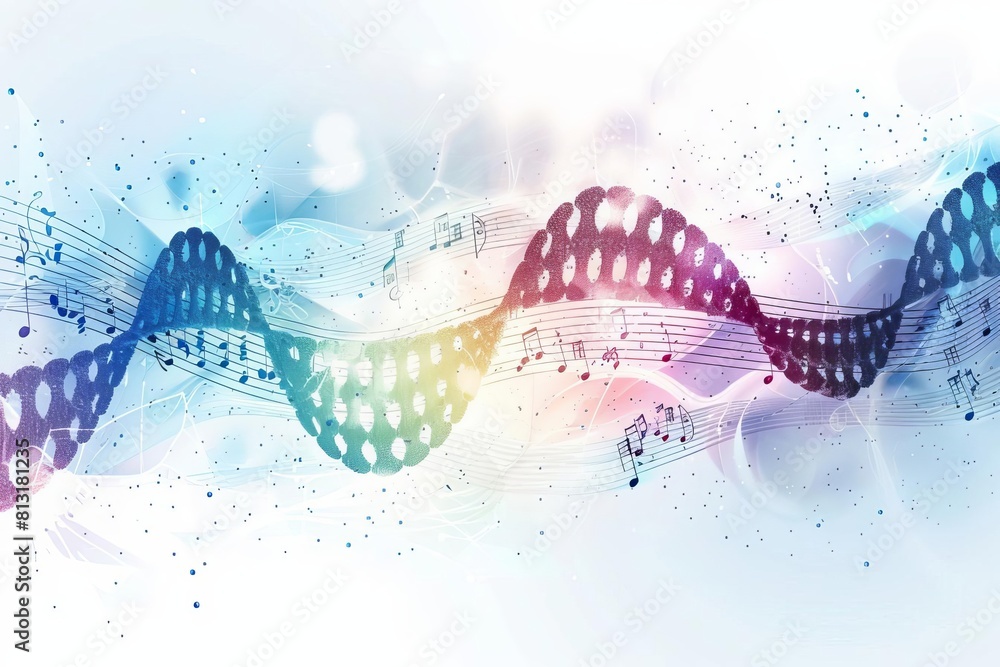 abstract dna molecular structure on music sound wave background digital ...