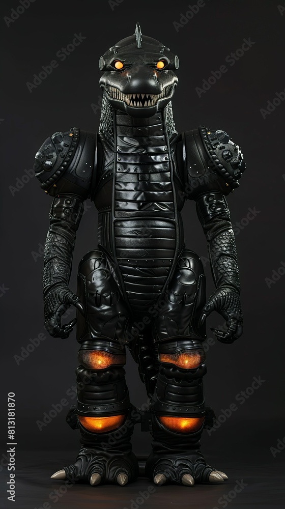 Armored lizardman figure with glowing lights dark sci-fi character ...