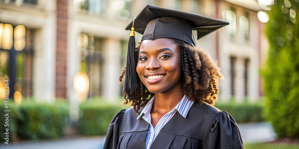 Proud Black Female Graduate in Cap and Gown, Graduation Background ...