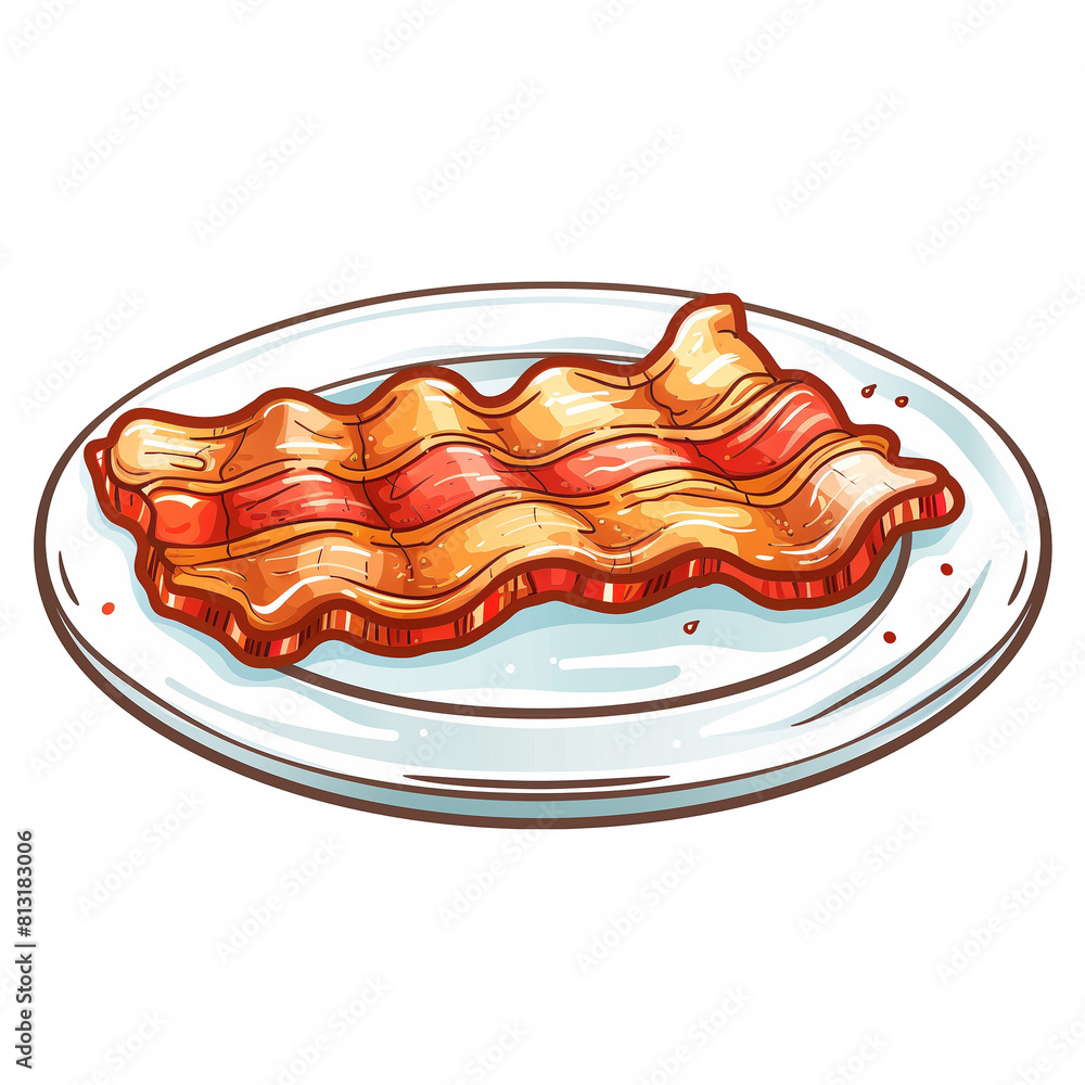 single crispy bacon strip on a plate . Clipart PNG image . Transparent ...