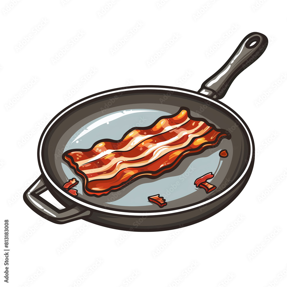 single crispy bacon strip on a pan . Clipart PNG image . Transparent ...